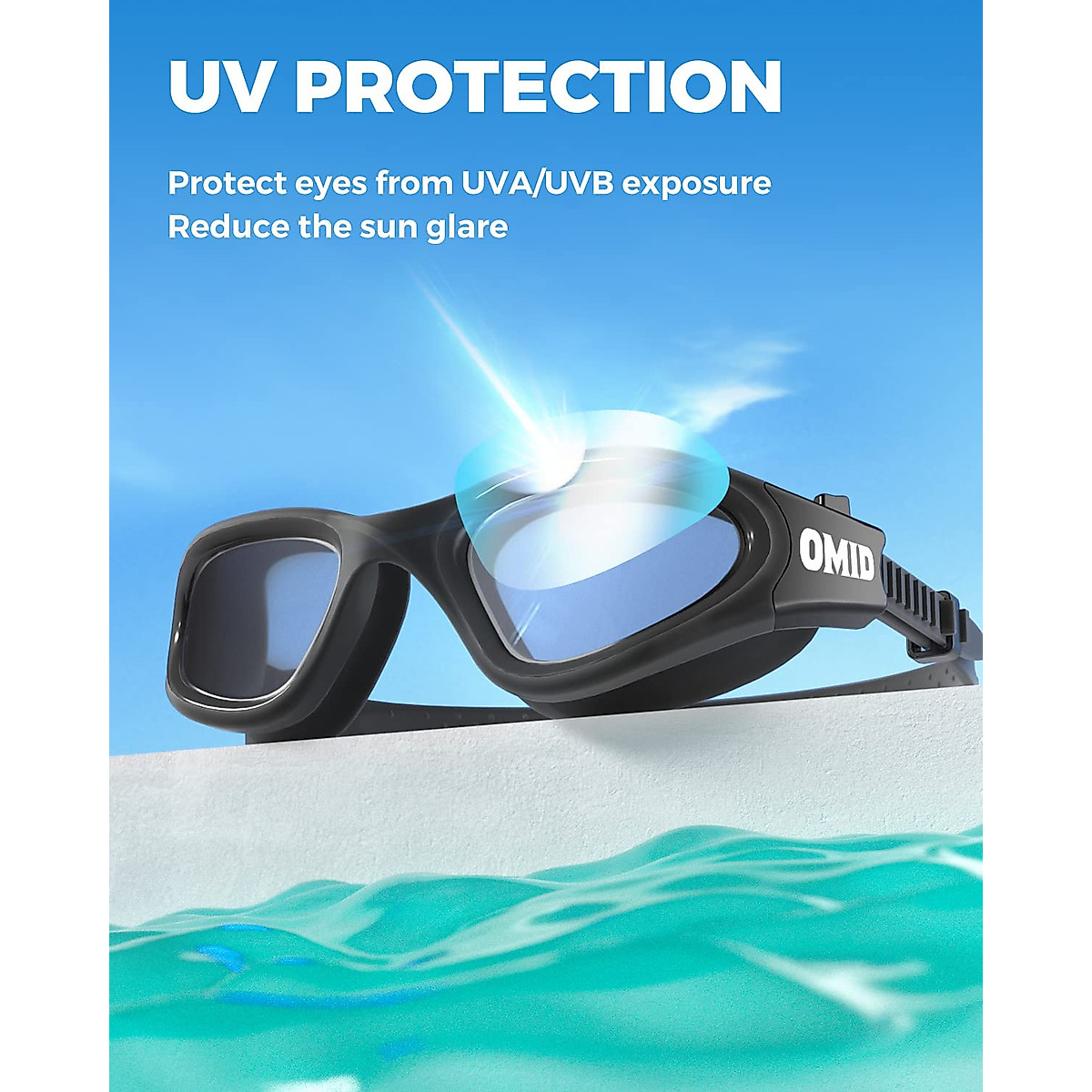 OMID Swim Goggles, Comfortable Polarized Swimming Goggles, Anti-Fog Leak Proof UV Protection Crystal Clear Vision Swim Goggles for Men Women Adult (Black Smoke)