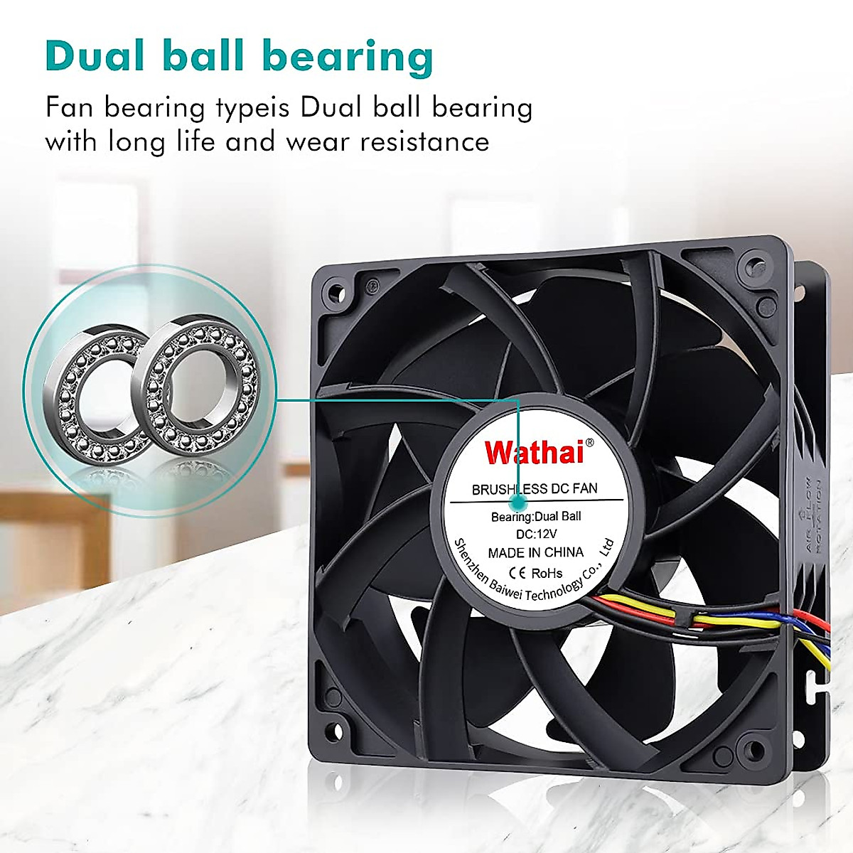 Wathai 12038 120mm x 38mm PWM Computer PC Case Fan 12V 4pin 5300rpm High Airflow Duall Ball CFM FG DC Brushless Cooling Fan