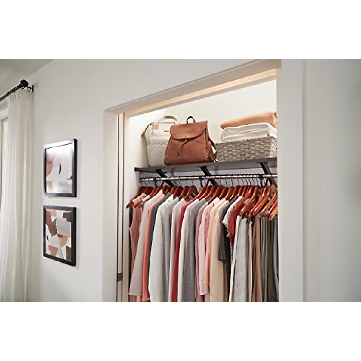 Rubbermaid 48" Premium Wood Shelving Kit with Hanging Rod, Mahogany, Laundry, Closet, Home, Organization, Shelving