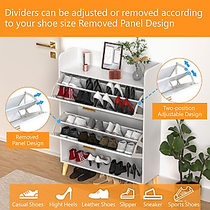 Garden 4 you Shoe Cabinet with 2 Flip Drawers, Freestanding Shoe Cabinet Organizer with Wooden Leg, Narrow Shoes Storage Cabinet for Entryway, Hallway, Living Room, Bedroom (White)