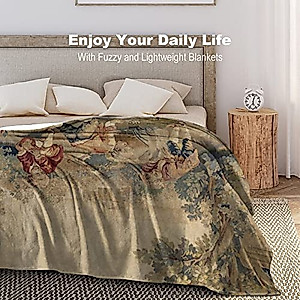 Aubusson Antique French Tapestry Print Flannel Fleece Throw Blankets 50"X40" Lightweight Fluffy Winter Fall Blanket Cozy Soft Fuzzy Plush Home Decor for Couch Bed Sofa Bedroom Living Room Travel