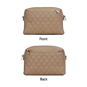 KKXIU Triple Zip Lightweight Small Crossbody Bags for Women Quilted Shoulder Purses and Handbags (B-khaki)