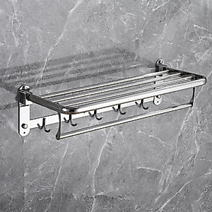 Towel Rack - Stainless Steel BathTowel Rack,Polished 304 Stainless Steel 5 Hooks Towel Shelf，23 inches Foldable Wall Mounted Bathroom Towel Holder