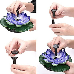 Lotus Solar Bird Bath Fountain,Free Standing Solar Fountain Pump Floating Solar Water Fountain with 4 Nozzles,Outdoor Garden Solar Pond Pump for Fish Tank Aquarium Water Features-Purple lotus 16cm(6.3