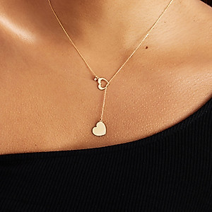GELIN 14K Gold Two Heart Y Necklace with Diamond | 14k Solid Gold Lariat Necklace, 18"