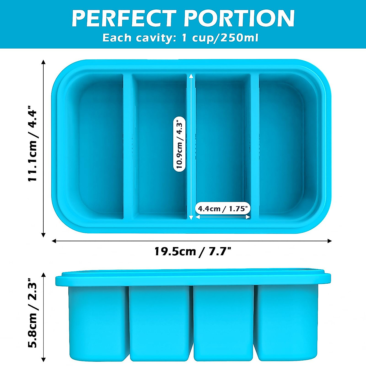 Webake Silicone Freezer Tray with Lid, Food Storage Container, 1 Cup Portion, Ice Cube Tray for Soup Sauce Meal Prep, BPA Free
