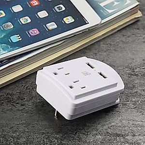LAX Gadgets Multi-Plug Outlet - Surge Protectors 2 Wall Outlet Extender with 2 USB Ports - Suitable for Home, Office, & School - White, 2 Wall Outlets and 2 USB Ports