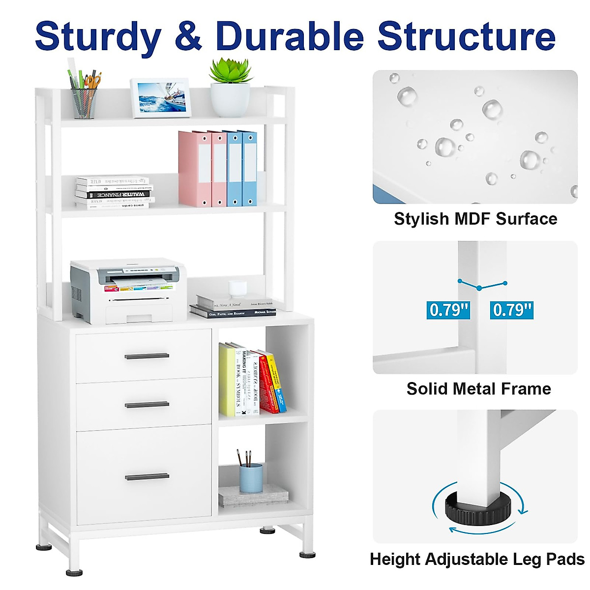 Pipleo 3-Drawer File Cabinet, Vertical Filing Cabinets for Home Office Organization, Stylish Office Shelves and Bookshelf with Drawers - A4 and Letter Size Compatible (White)