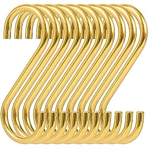 10 Pcs Heavy S Copper Hooks,S Brass Hooks for Hanging Wind Chimes, Kitchen Utensils,Coat Closet, Jeans, Bags or String Lights etc