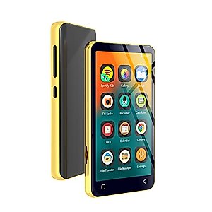 80GB MP3 Player with Bluetooth and WiFi, MP4 MP3 Player with Spotify,Spotify Kids，4" Full Touch Screen with Pandora, Music Player with Audible，Android MP3 with Speaker (Gold_Black)