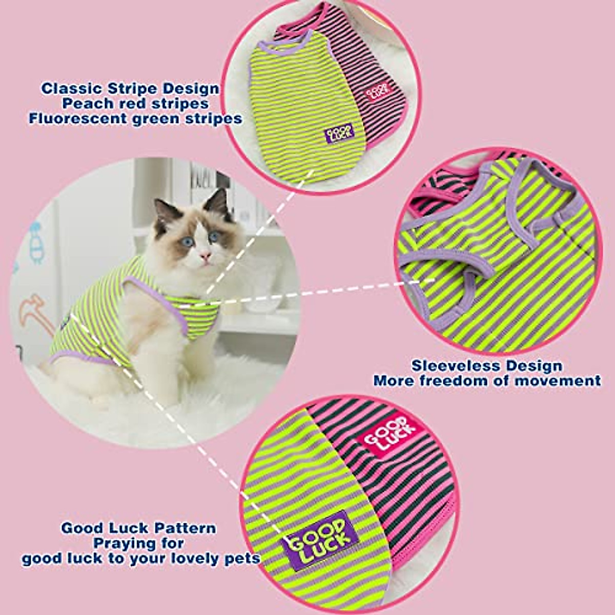 MESHEEN 2 Pack Dog Shirt Sleeveless for Small Dogs Made of Soft Breathable Pure Cotton Stretch Fabric Keep Your Pet Comfortable, Puppy Vest Use Fashion Striped Style Design