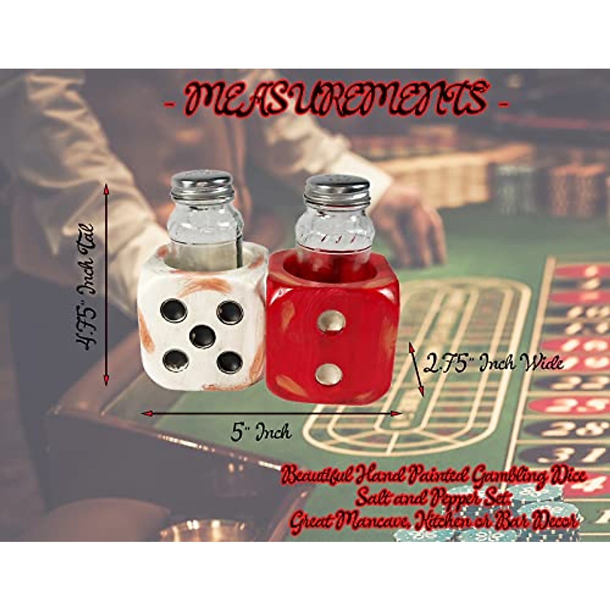 Urbalabs Gambler Poker Casino Dice Salt and Pepper Shaker Caddy Fun Gaming Kitchen Decorations Kitchen Ranch Decorations Rustic Cowboy Decor Hand Painted
