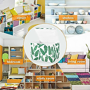 CaTaKu Green Banana Leaves Storage Bins with Lids and Handles, Fabric Large Storage Container Cube Basket with Lid Decorative Storage Boxes for Organizing Clothes