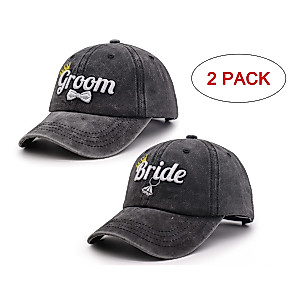 Bride Groom Gifts Hat for Men Women, Mr and Mrs Newlywed Honeymoon Wedding Party Hats, Funny Embroidered Adjustable Washed Cotton Baseball Cap Couples Set Black