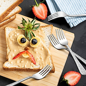 LIANYU 12 Pieces Children Stainless Steel Fork, Cute Kids Toddler Forks, Children Silverware Flatware Set, Kids Children Cutlery Set, Small Kid Utensil for Self Feeding, Mini Salad Fork