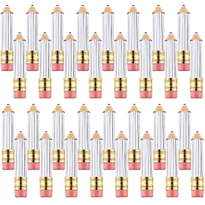 Blulu 24 Pcs 5 ml Pencil Lip Gloss Tube Containers Bulk Cute Empty Pencil Shaped Lipgloss Lip Balm Bottles Clear Refillable Lip Gloss Tube for Teacher's Presents Gifts Women Girls DIY Cosmetics