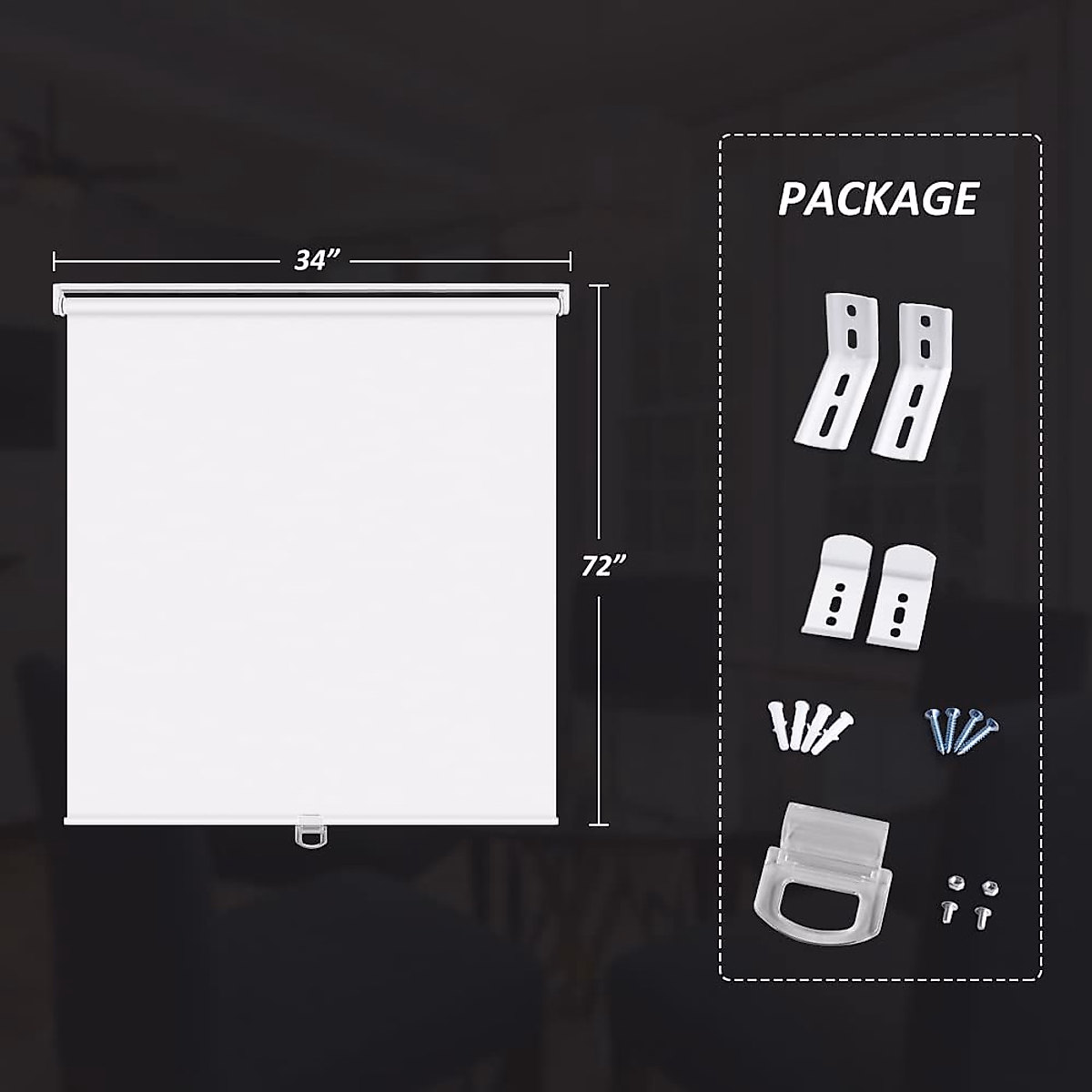 LUCKUP Blackout Cordless Roller Shades for Windows, Room Darkening Free-Stop Pull Down Rolling Blinds, Waterproof Thermal Insulated Window Shades for Home & Office, White, 34" W x 72" L