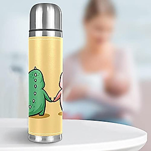 Stainless Steel Leather Vacuum Insulated Mug Dinosaur Thermos Water Bottle for Hot and Cold Drinks Kids Adults 16 Oz