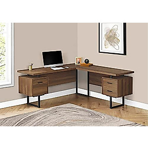 Monarch Specialties 7610 Computer Desk, Home Office, Corner, Left, Right Set-up, Storage Drawers, 70" L, L Shape, Work, Laptop, Metal, Laminate, Walnut, Black Desk-70 R Face, 71" L x 71" W x 30" H