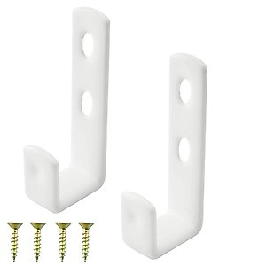 ZZHXSM 2 PCS White Bed Ladder Hooks Utility Hooks Bunk J Hooks Metal PVC Coated Hooks with 4 Mounting Screws for Bed Decoration Tool, 92mm