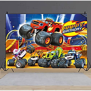 Blaze and The Monster Machines Birthday Decorations, Blaze and The Monster Machines Happy Birthday Banner Backdrop for Blaze and The Monster Machines Birthday Party Supplies (5x3ft)