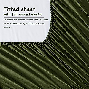 Homiest Extra Deep Pocket Queen Size Sheets Set, 6 Pieces Soft Olive Green Sheets 18-24 Inch Deep Pocket Bed Sheets, Hotel Luxury 1800 Thread Count Microfiber Bed Set Fits Ultra Deep Mattress