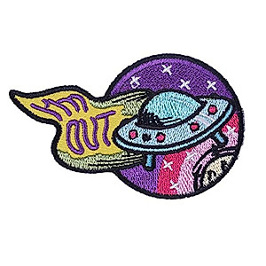 I’m Out UFO Patch Applique Cartoon UFO Planet Embroidered Sticker Colorful Iron On/Sew On Patch Badge Clothes Bags Accessories DIY Gift