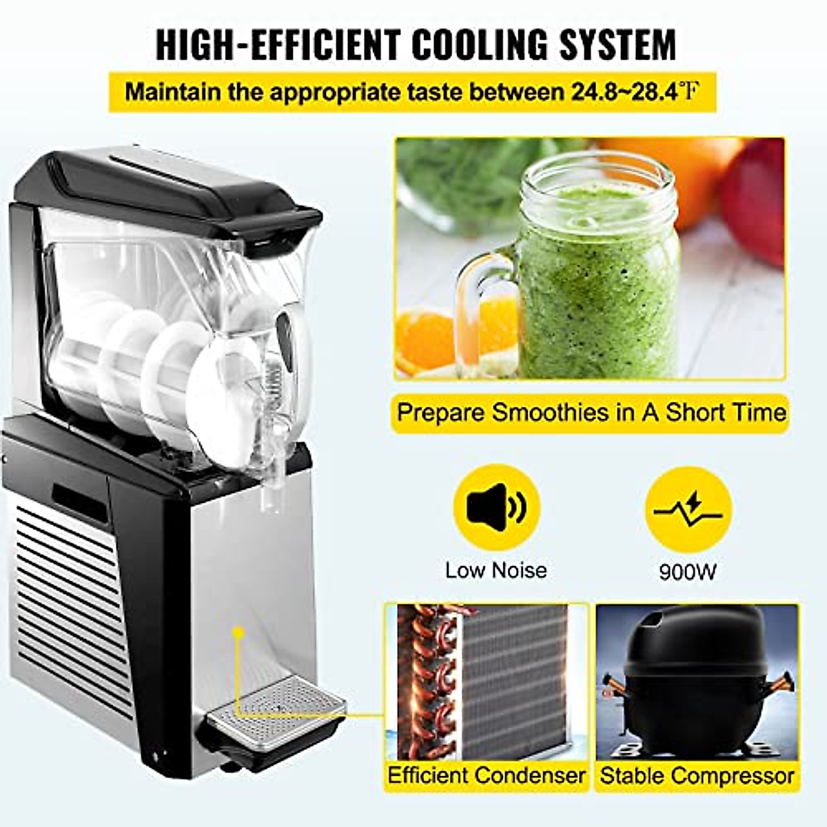 VEVOR Commercial Slushy Machine, 20L Double Tank Slushie Machine, 900W Frozen Drink Machine, Commercial Margarita Smoothies Maker Automatic Cleaning, Slushy Machine for Restaurants Cafes Bars