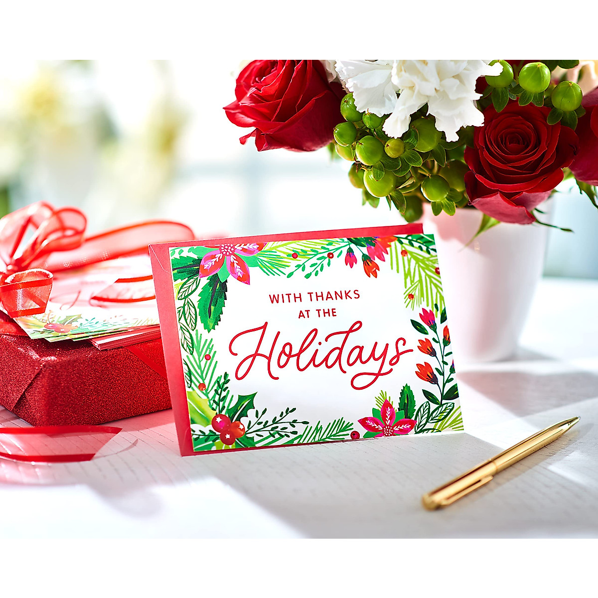 American Greetings Blank Christmas Thank You Cards with Envelopes, Holly (25-Count)