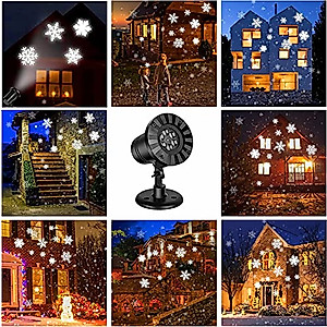 Christmas Snowflake Projector Lights Outdoor, Waterproof LED Landscape Rotating Snowflake Projection Light, Christmas Decorations Indoor for Halloween Home Party Holiday Wedding Garden (White)