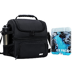 MIER Dual Compartment Lunch Bag Tote with Shoulder Strap with Long Lasting Freezer Pack