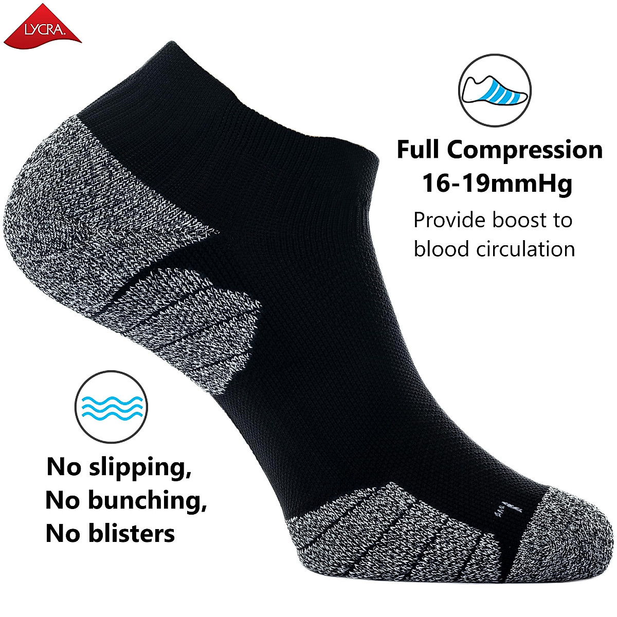 CWVLC Unisex Cushioned Compression Athletic Ankle Socks Multipack, 3-pairs Black, M (7.5-10 W US/ 6-8.5 M US)