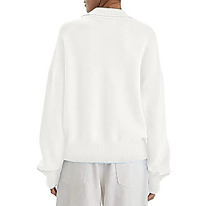 Women's Casual Long Sleeve Pullover Sweaters Striped V Neck Lapel Collar Loose Fit Solid Knitted Pullovers Jumper Tops