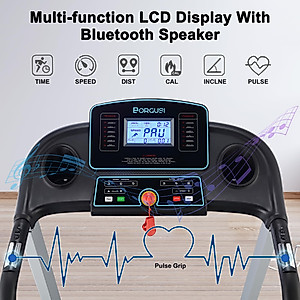 BORGUSI Treadmill with 12% Auto Incline and 300 LBS Capacity, 17.5" Wide 3 HP Folding Electric Treadmill Max 8.5 MPH Speed, Running Machine with Bluetooth Speaker & LCD Display for Home Use