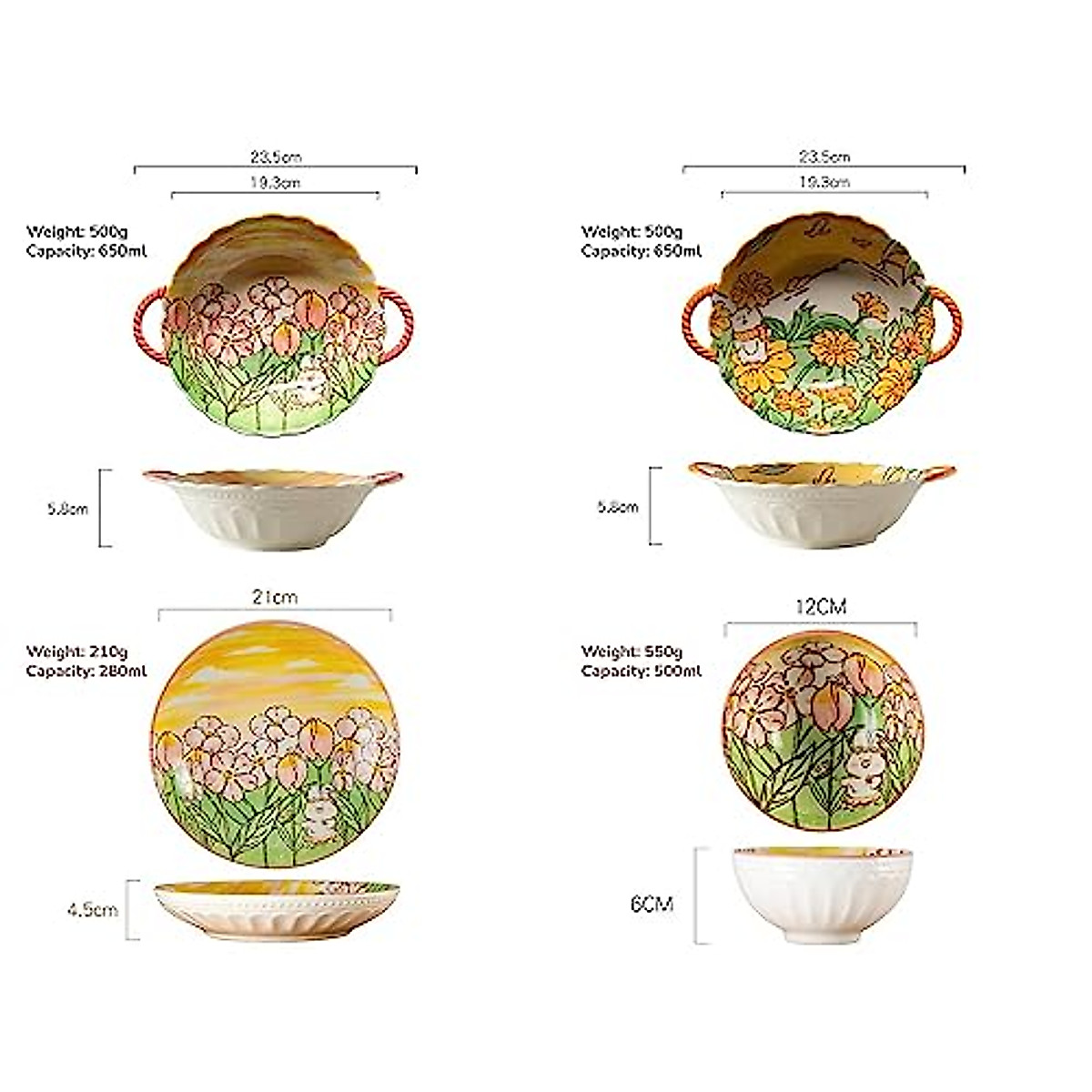 CYNHRWWW Handmade Ceramic Salad Bowl Set Of 2,Ceramic Pasta Bowl - Kitchen Dish Microwave And Dishwasher Safe