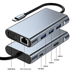 Yirepny USB C Hub, 7 in 1 Multiport Adapter with 4K Output 3 USB 3.0 Ports 100W Pd Charging TF/SD Card Reader USB C to 4K USB C to RJ45 Ethernetr USB C Adapter Silver