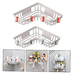 Veemoon 2pcs Shelf Corner Shelves Wall Mounted Storage Shelves Adhesive Bathroom Shower Rack With Hook Pp Organizer