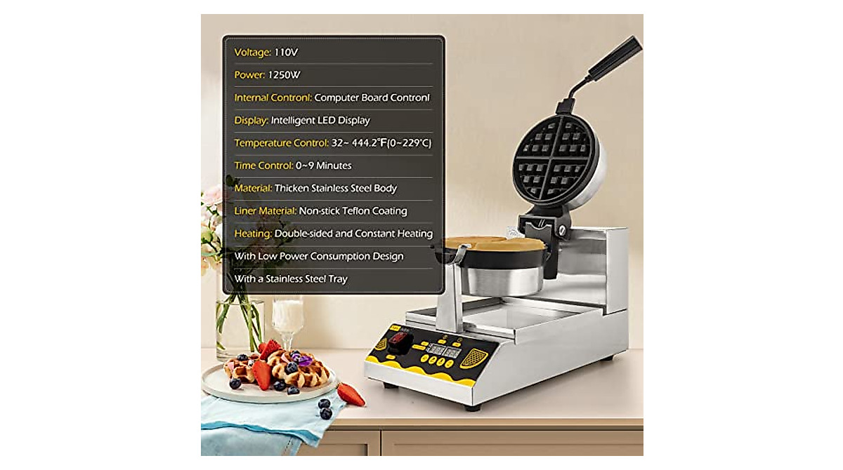 Professional 180° Rotating Waffle Maker for Restaurants