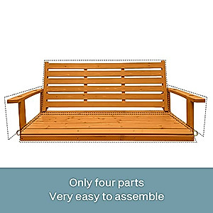 Wooden Porch Swing, Ergonomic Seat, Bench Swing with Hanging Chains and 7mm Springs, Heavy Duty 800 LBS, for Outdoor Patio, Garden, Yard (Golden Honey)