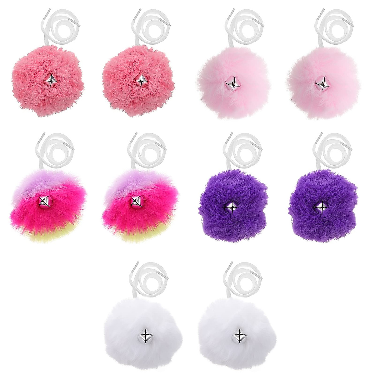 LUOZZY 10 Pieces /5 Pairs Roller Skate Pom Poms with Bells Fluffy Tie-on Roller Skate Pom Poms with Jingle Bells Fuzzy Faux Pom Poms Roller Skate Accessories for Women