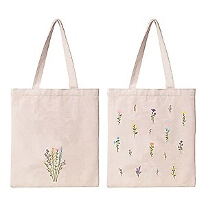 Kazova Floral Cotton Canvas Tote Bag Minimalist Bouquet Aesthetic Tote Bag Reusable Canvas Shopping Wildflower Botanical Flower Tote Bag gift for her