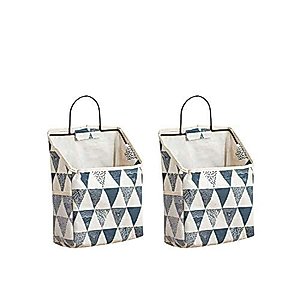 Qingsm 2 Pcs Wall-Hanging Storage Bags,Desktop Organizer Basket Cotton Linen Hanging Storage Basket for Kitchen,Bderoom,Living Room-Triangle