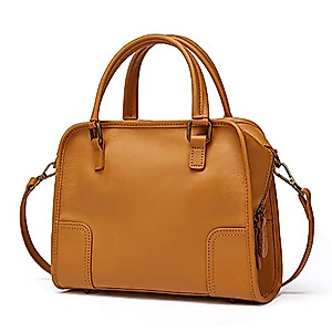 Vintage Leather Top Handle Handbags For Women Cowhide Satchel Shoulder Purse With Removable Strap (2-Brown)