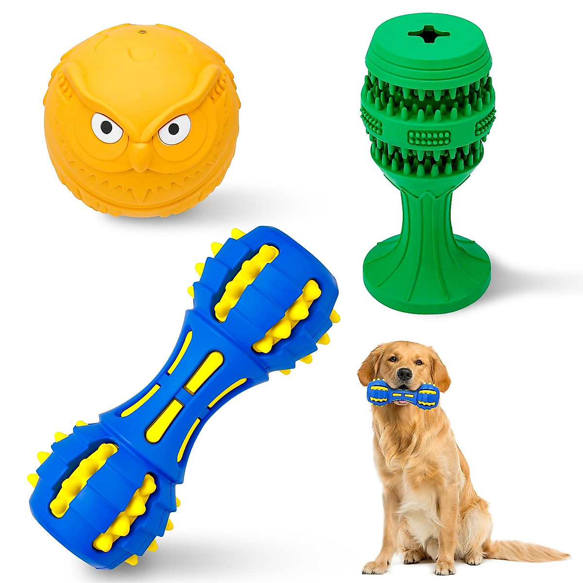 Enido Dog Chew Toys for Aggressive Chewers, 3 Pack Tough Dog Toys, Indestructible Dog Toys - Perfect for Medium & Large Breeds