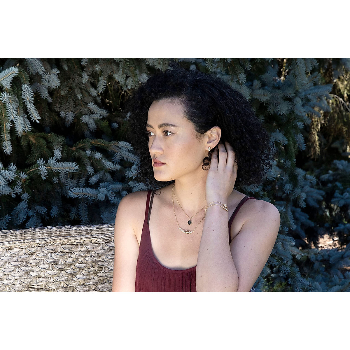 Kevia Set of 5 Stud Earrings in Gold with Green Gemstone, CZ & Leaf & Knot Accents