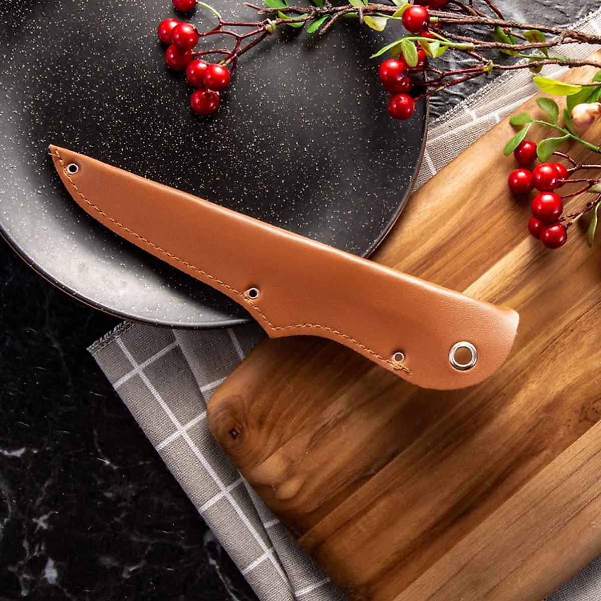 Blades Knife Push Button 5 Pcs Chef Knife PU Leather Knives Sleeves Knife Guards Universal Knife Cover Blade Case for Home Kitchen Universal Filet Knife 8 Inch