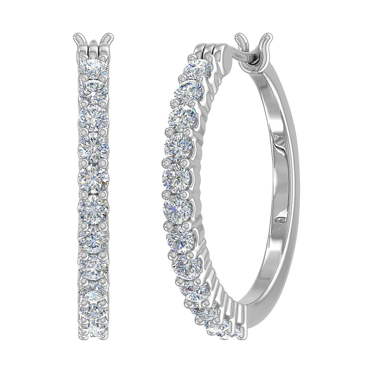 1/2 Carat Natural Diamond Hoop Earrings in 10K White Gold