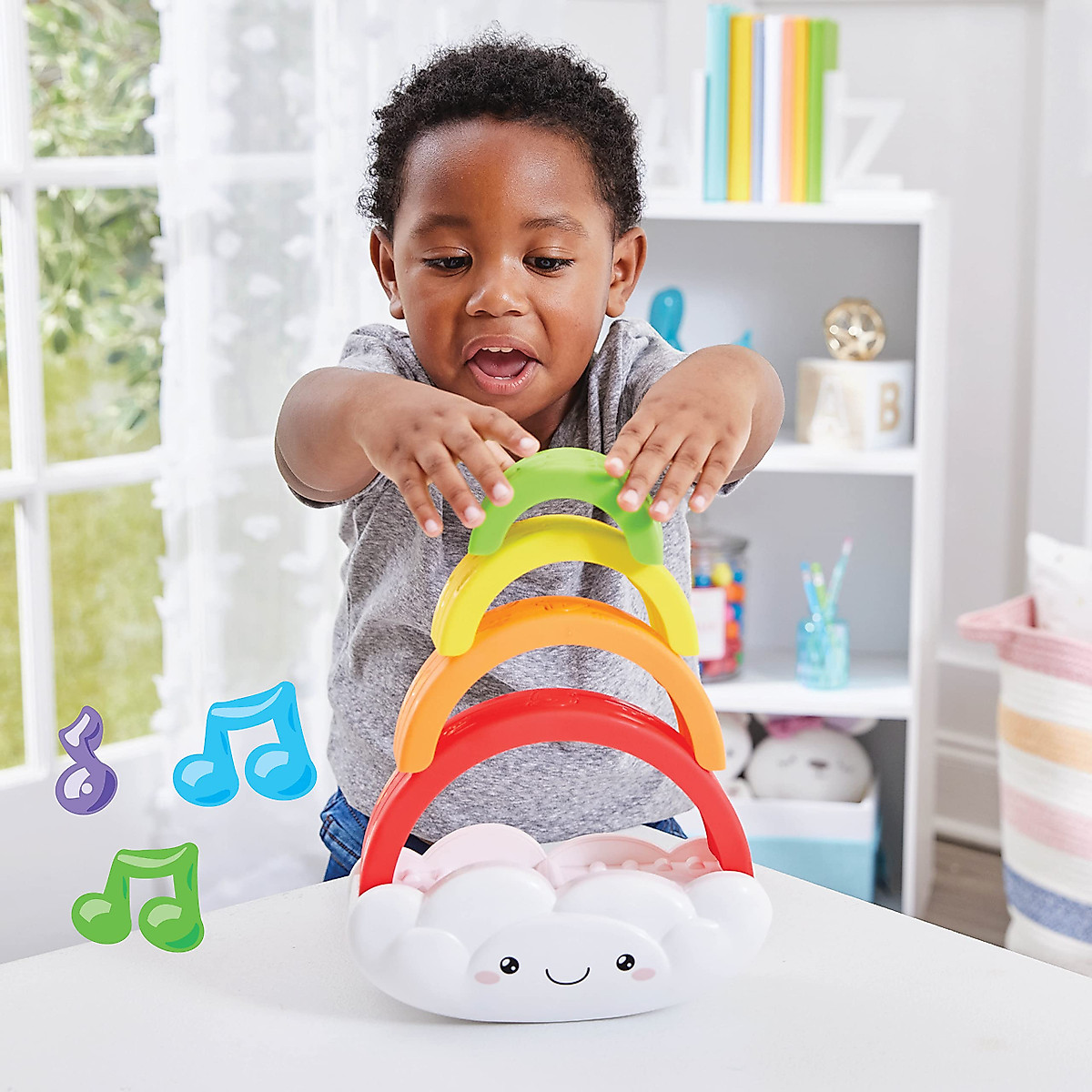 Kidoozie Musical Stack & Learn Rainbow - Stacking Activity Toy for Infants and Toddlers 6-24M - Motion Activated Lights and Sounds - Encourages Early Learning and Fine Motor Skills