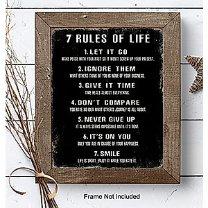 7 Rules Of Life Wall Art - Motivational Posters, 8x10 - Inspirational Gifts for Women, Men - Inspirational Wall Decor - Inspiring Positive Quotes Wall Decor - Home Office, Bedroom, Living Room