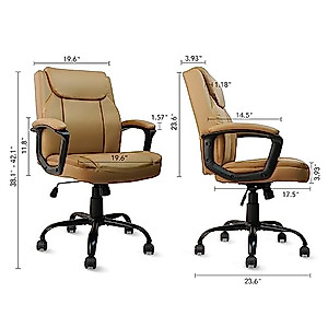 CLATINA Brown Office Chair Computer Chair PU Leather Executive Office Chair Swivel Adjustable Height Chair with Upholstery Fixed armrest Mid-Back Leather Thick Cushion Office Chair Brown 2Pack